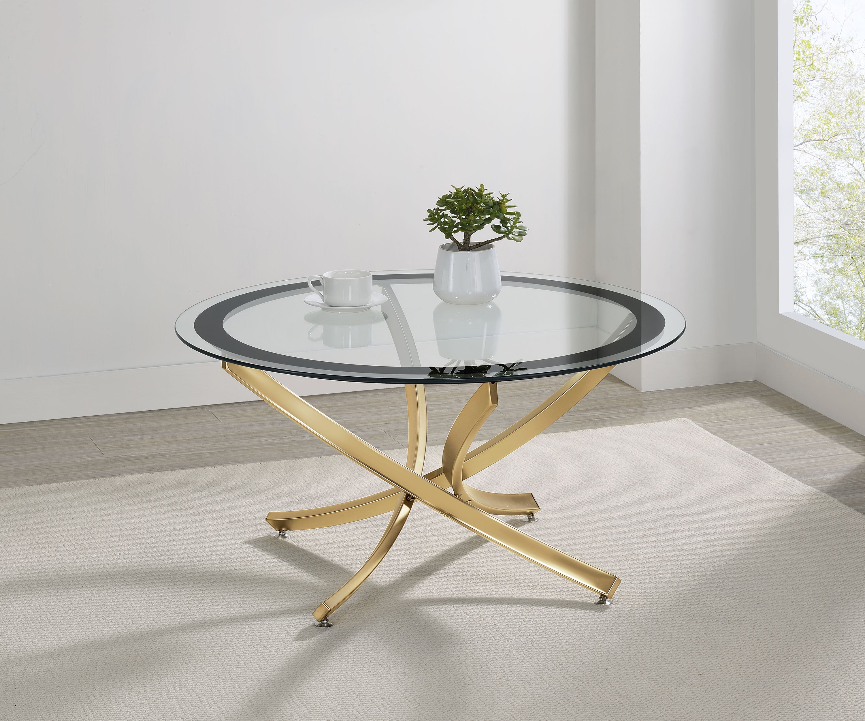 Brooke Round Glass Top Coffee Table Metal Base Brass – Discount ...