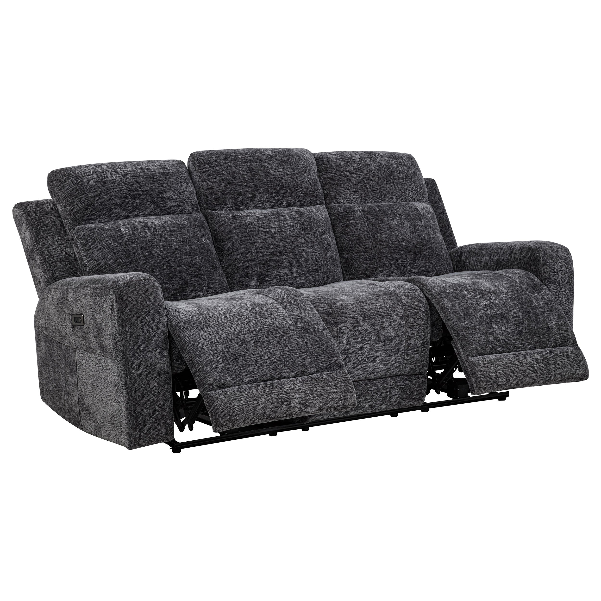 Kennett Chenille Upholstered Power Reclining Sofa Dark Grey – Discount ...