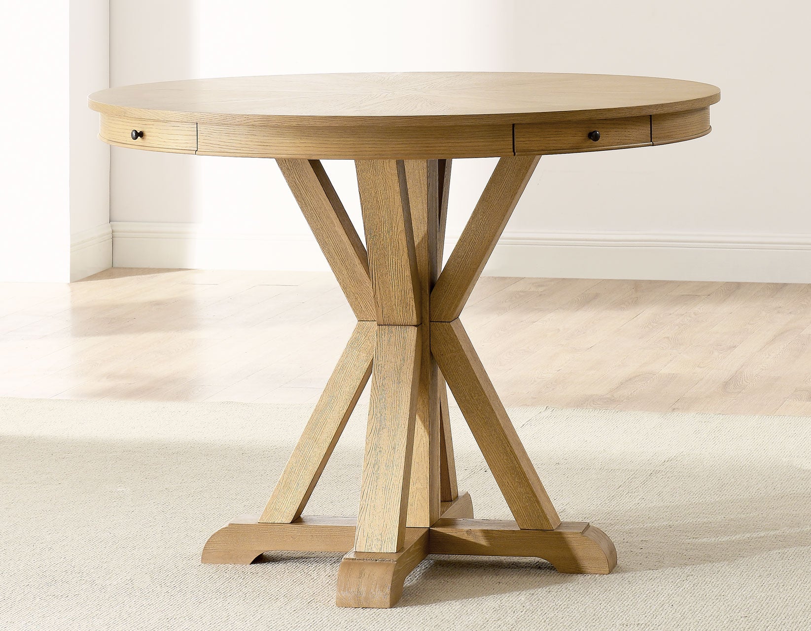 Rylie 48-inch Round Counter Dining Table with 4 Drawers, Natural Finis ...